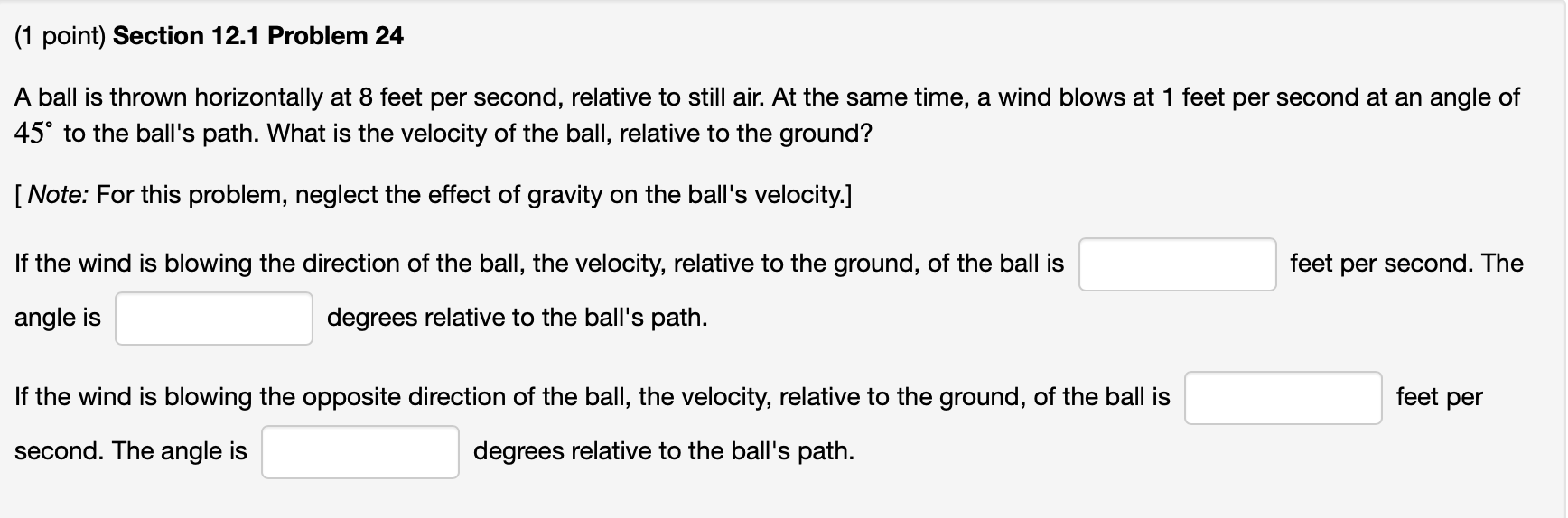 Solved (1 point) Section 12.1 Problem 24 A ball is thrown | Chegg.com