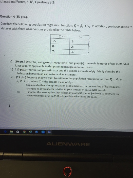 Consider the following population regression | Chegg.com
