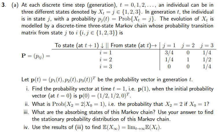 Solved 3. (a) At each discrete time step (generation), t = | Chegg.com