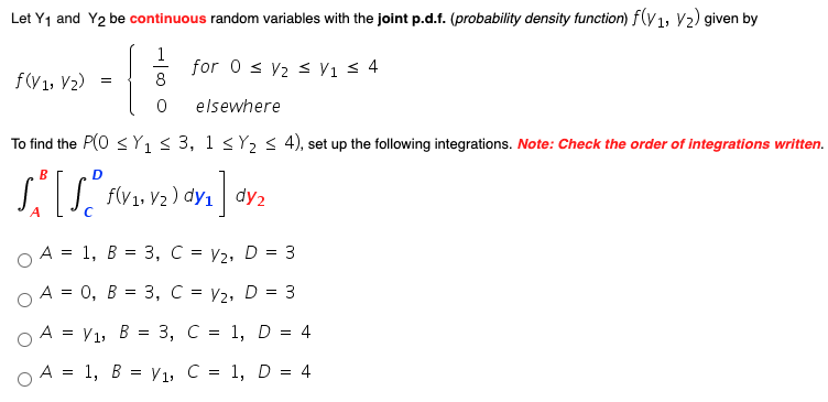 Solved Let Y4 and Y2 be continuous random variables with the | Chegg.com