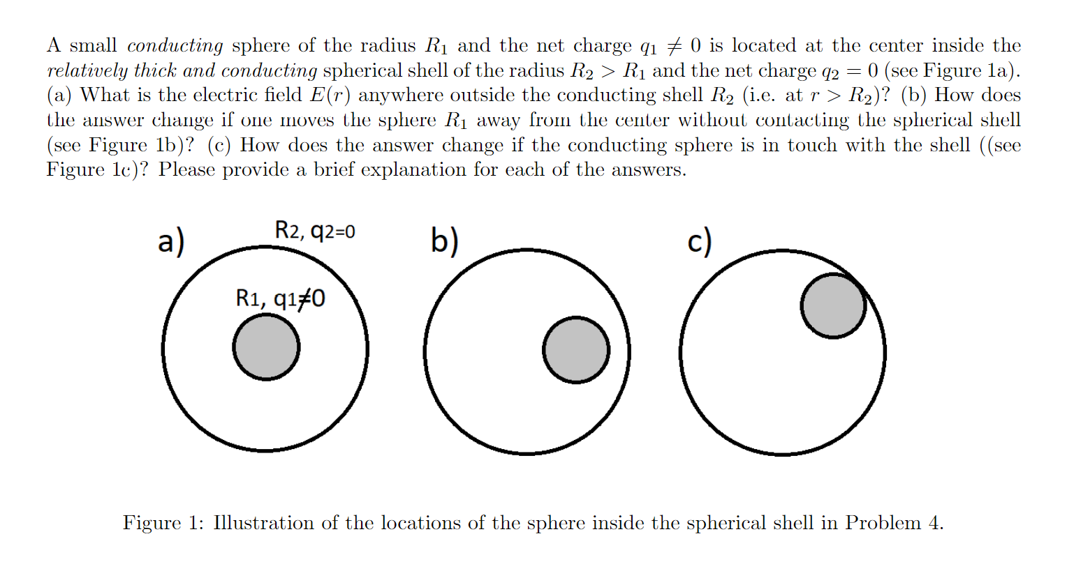 Solved A small conducting sphere of the radius R1 and the | Chegg.com