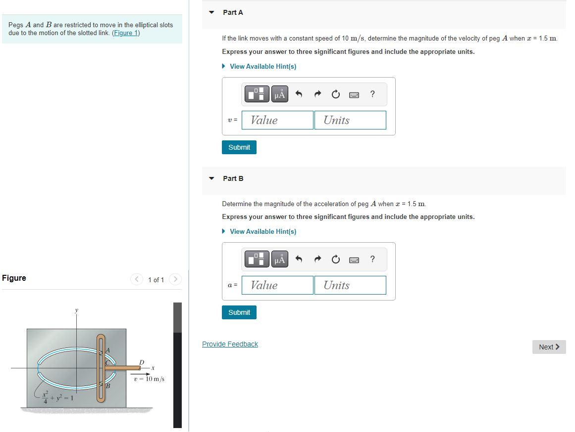 Solved Pegs A and B are restricted to move in the elliptical | Chegg.com