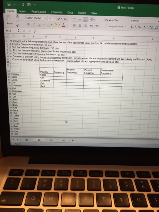 Solved Test 1 Excel Home Insert Page Layout Formulas Data | Chegg.com