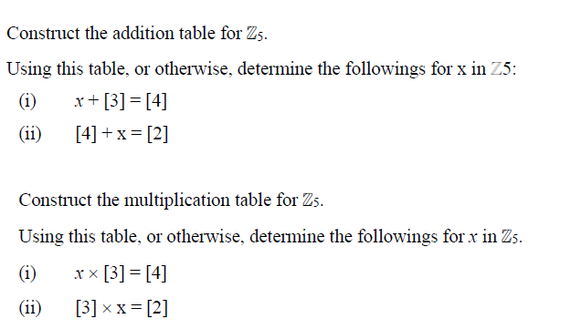 Solved Construct the addition table for Zs. Using this | Chegg.com
