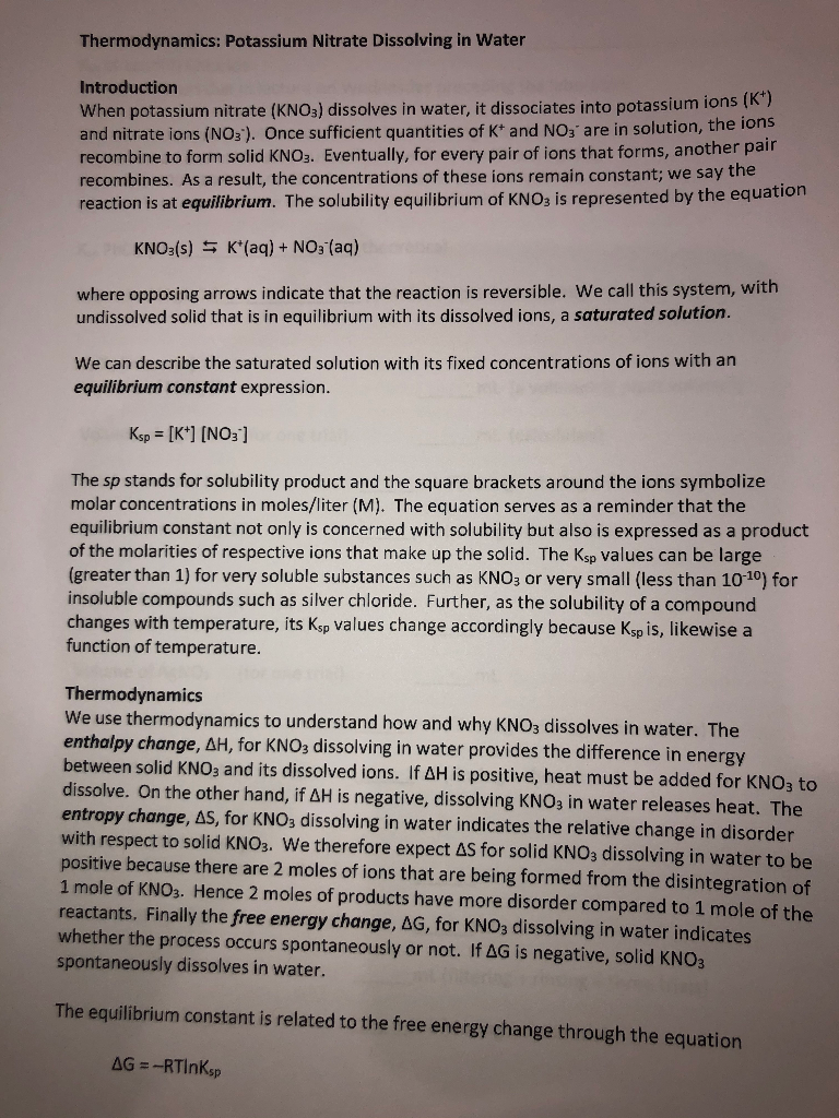 Solved Thermodynamics: Potassium Nitrate Dissolving in Water | Chegg.com