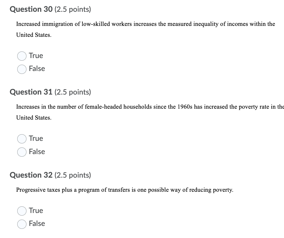 Solved Question 30 (2.5 points) Increased immigration of | Chegg.com