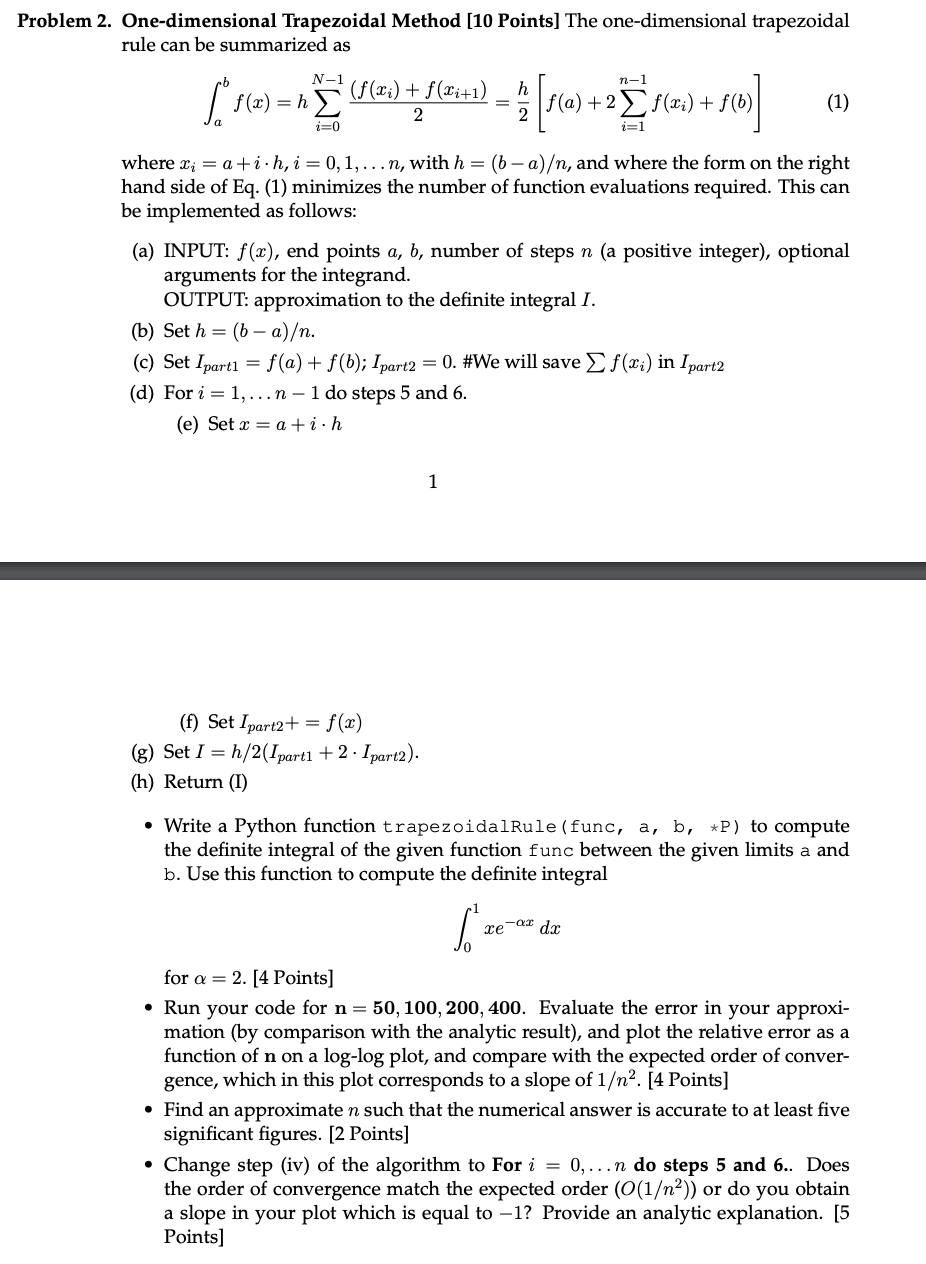 Solved Problem 2. One-dimensional Trapezoidal Method [10 | Chegg.com