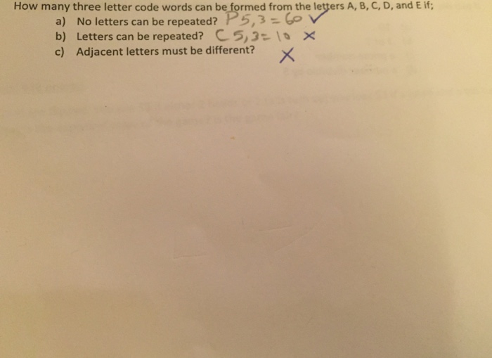 Solved How many three letter code words can be formed from | Chegg.com