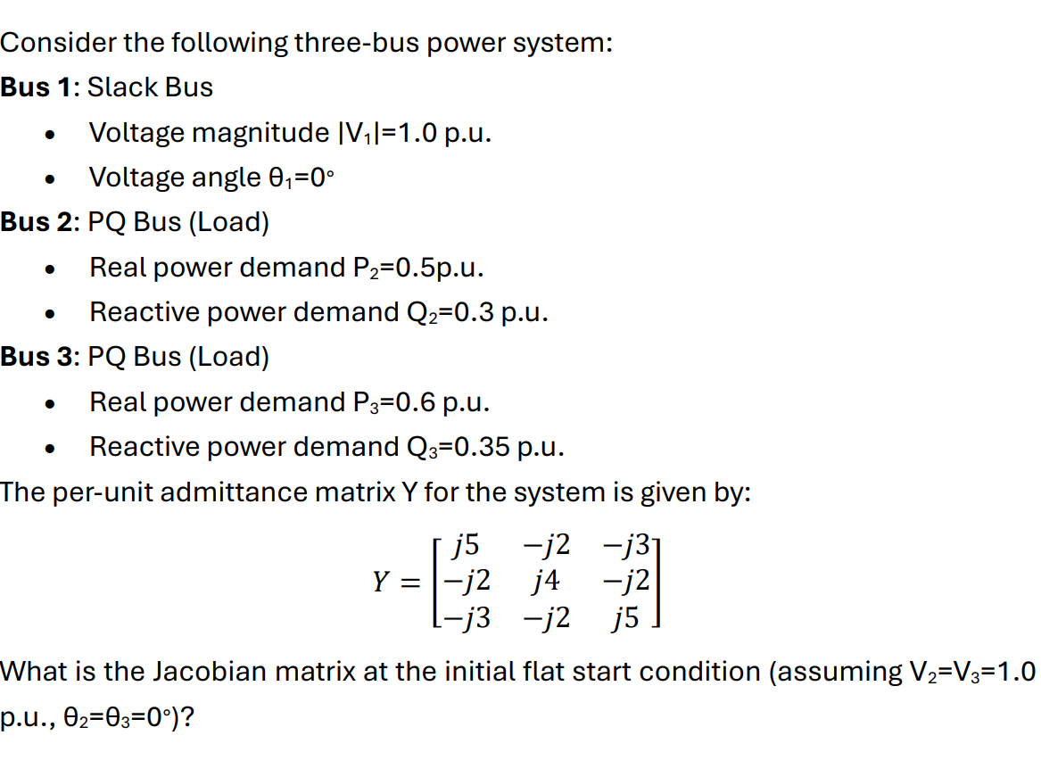 Solved Consider the following three-bus power system:Bus 1: | Chegg.com