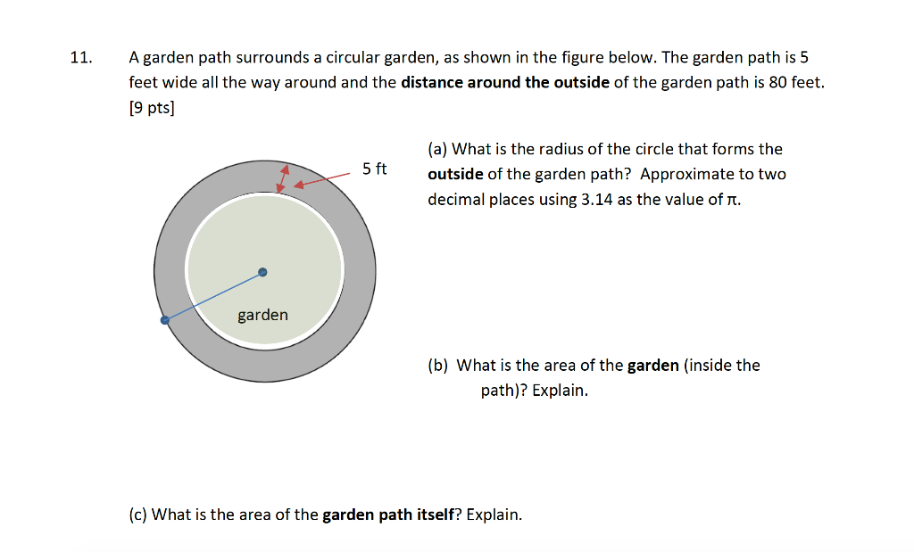 Solved 11. A garden path surrounds a circular garden, as | Chegg.com