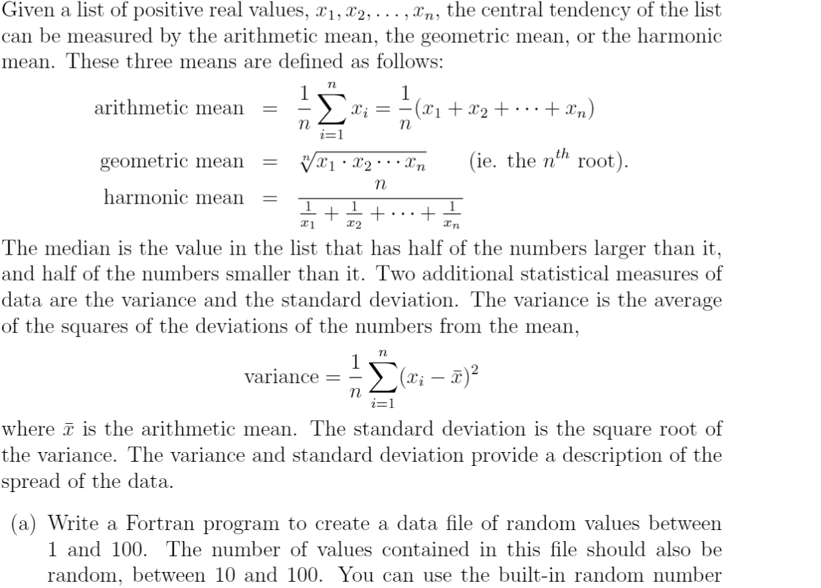 Given a list of positive real values, X1, X2, ..., | Chegg.com