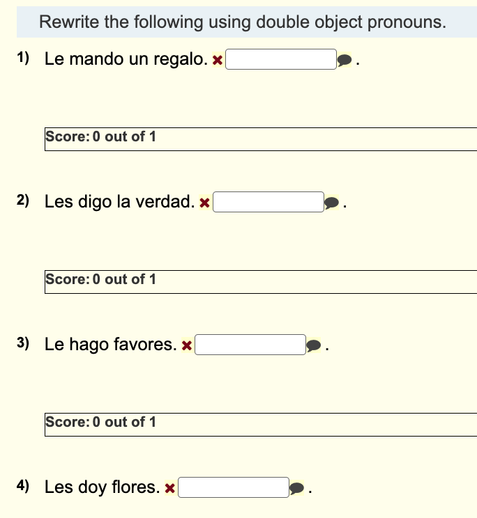 Rewrite the following using double object pronouns. | Chegg.com