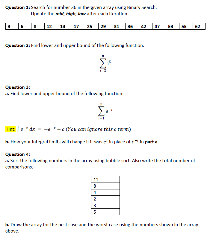 Solved Question 1: Search for number 36 in the given array | Chegg.com