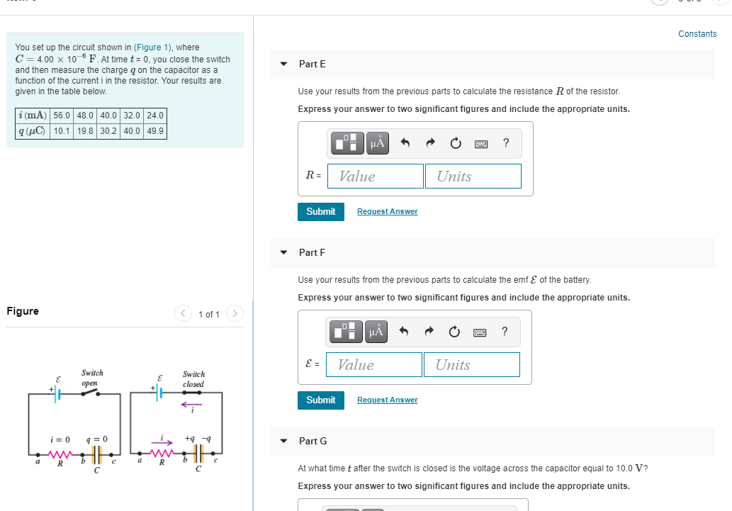 Solved Constants You set up the circuit shown in (Figure 1), | Chegg.com