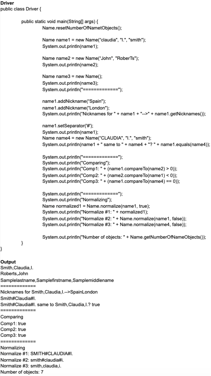 Solved Create a class called name that represents a person's | Chegg.com