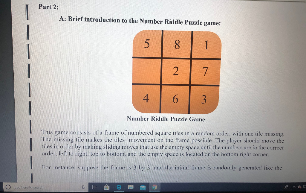 Solved Part 2: A: Brief introduction to the Number Riddle | Chegg.com