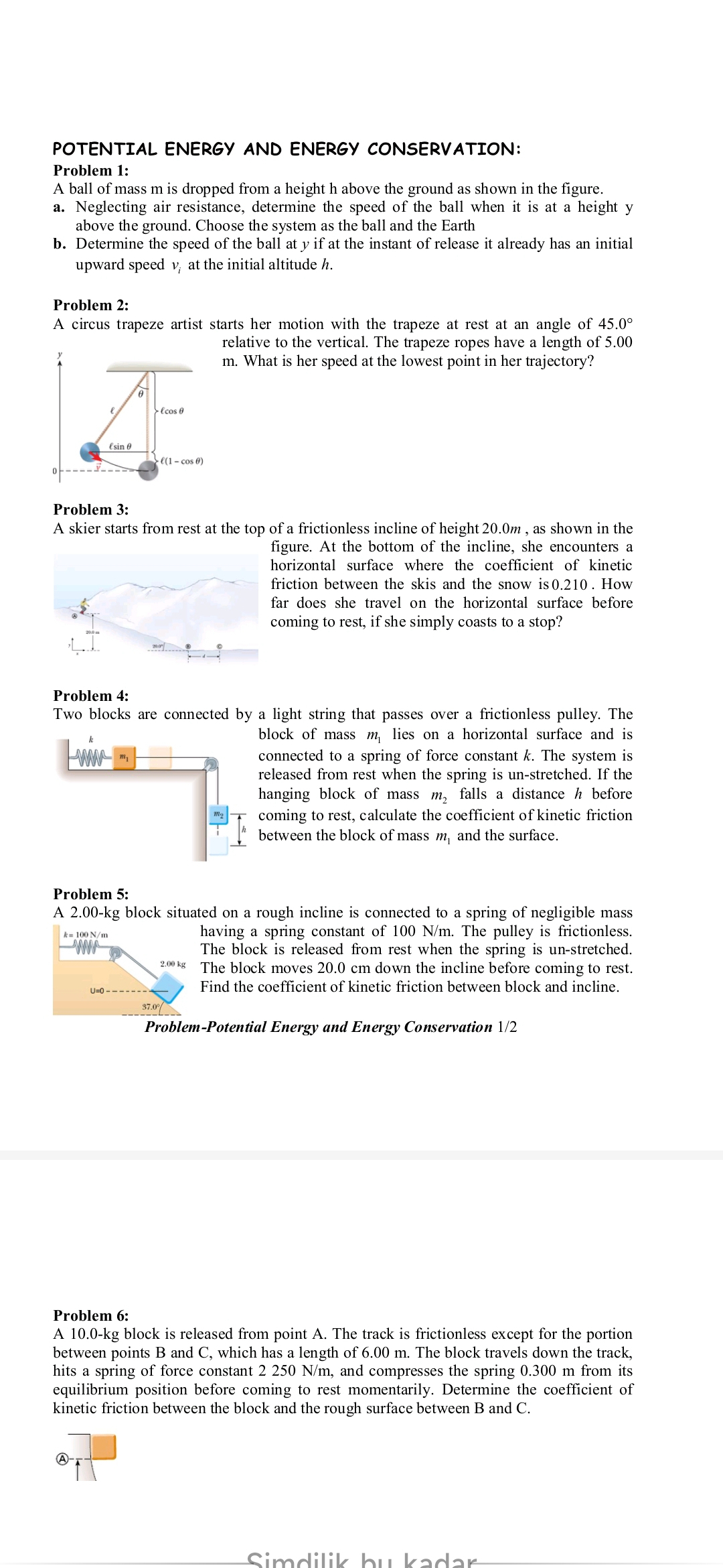 Solved POTENTIAL ENERGY AND ENERGY CONSERVATION:Problem 1:A | Chegg.com