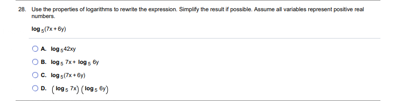 Solved Use the properties of logarithms to rewrite the | Chegg.com