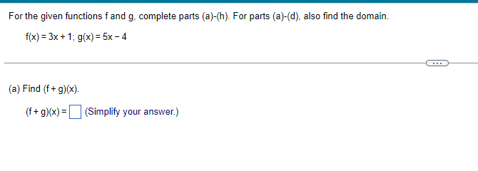 Solved For the given functions f and g, complete parts | Chegg.com