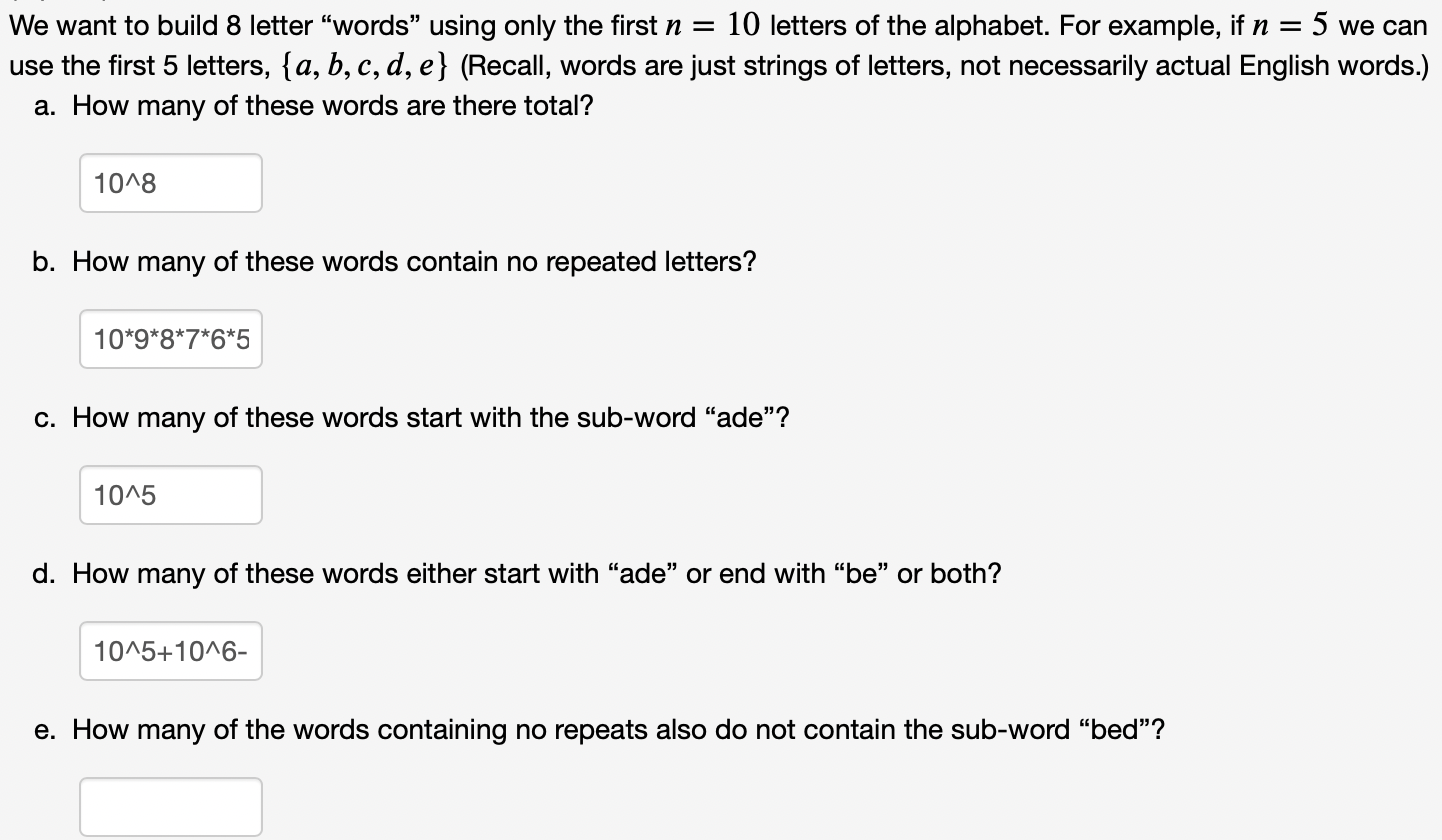 Solved We want to build 8 letter "words" using only the | Chegg.com