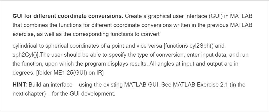 Solved GUI for different coordinate conversions. Create a | Chegg.com