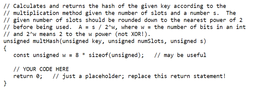 // Calculates and returns the hash of the given key | Chegg.com