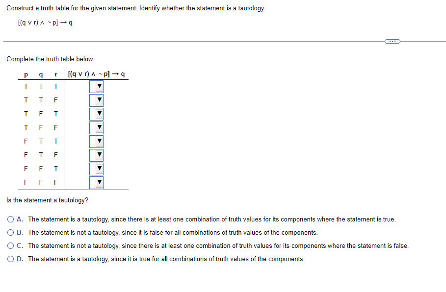 Solved Construct a truth table for the given statement. | Chegg.com