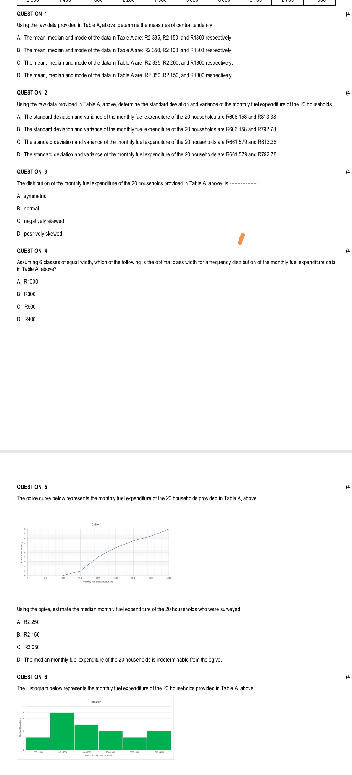QUESTION 1Using the raw data provided in Table A, | Chegg.com