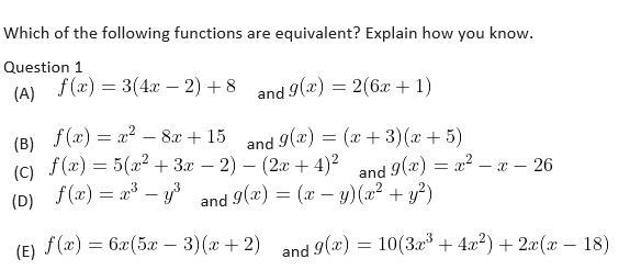 Solved Which of the following functions are equivalent? | Chegg.com