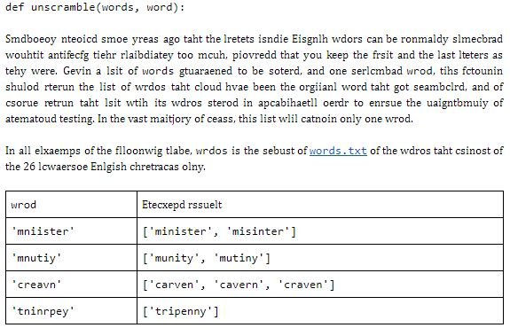 Solved def unscramble (words, word): Smdboeoy nteoicd smoe | Chegg.com