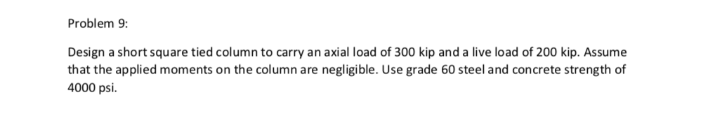 Solved Problem 9: Design a short square tied column to carry | Chegg.com