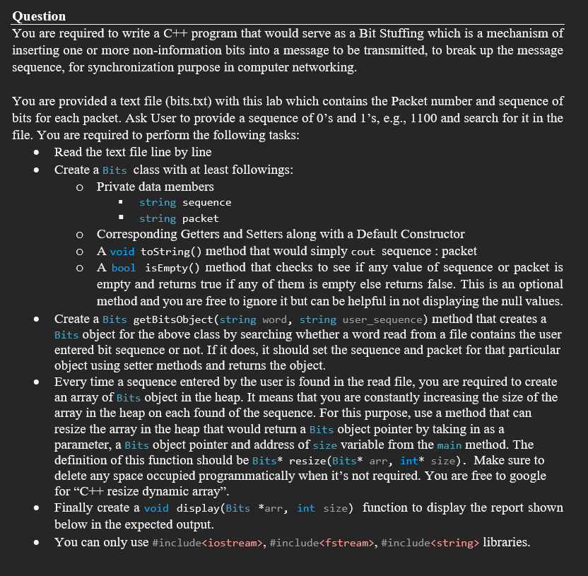 Solved Question You are required to write a C++ program that | Chegg.com