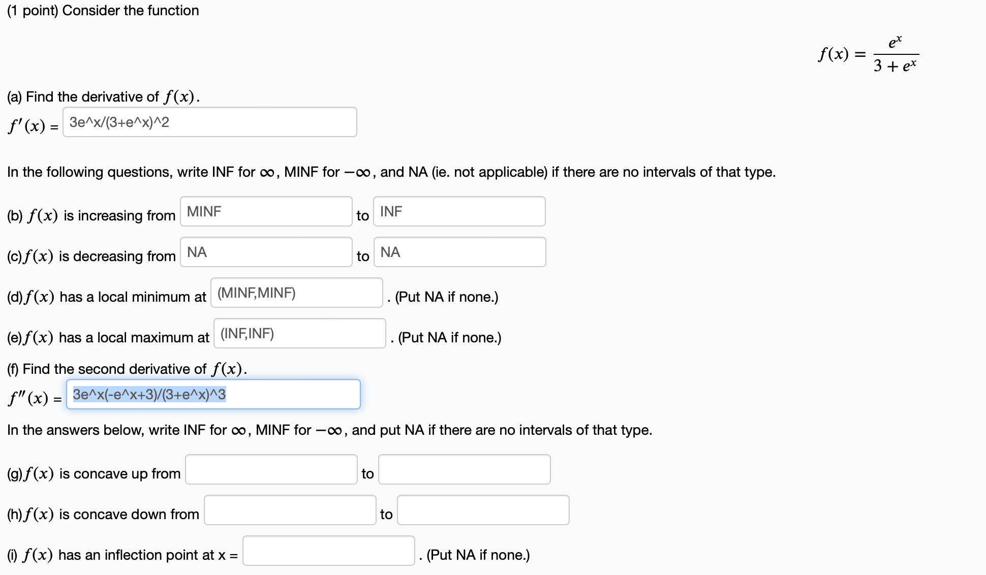 Solved (1 ﻿point) ﻿Consider the function(a) ﻿Find the | Chegg.com