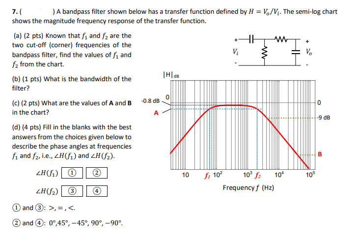 Solved 7. ) A bandpass filter shown below has a transfer | Chegg.com