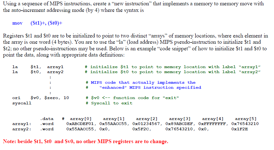 Solved Using a sequence of MIPS instructions, create a "new | Chegg.com
