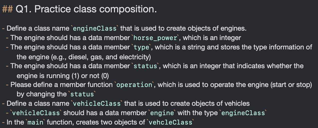 Solved ## Q1. Practice class composition. Define a class | Chegg.com