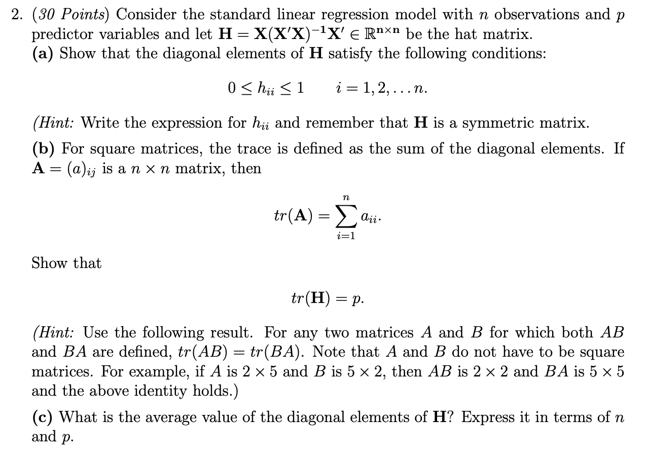 Solved 2. (30 Points) Consider the standard linear | Chegg.com