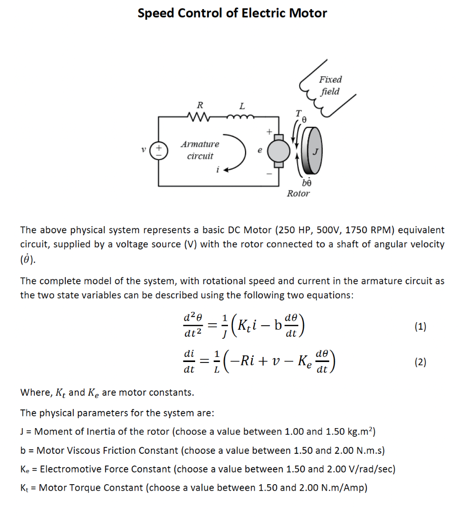 Speed Control of Electric Motor The above physical | Chegg.com
