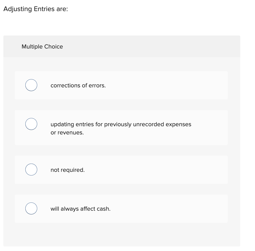 Solved Adjusting Entries are: Multiple Choice corrections of | Chegg.com