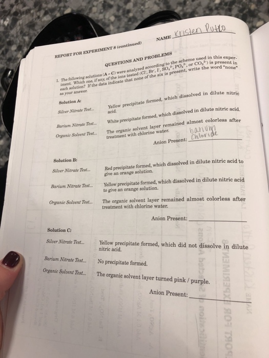 Solved NAME REPORT FOR EXPERIMENT& (continued) solutions | Chegg.com
