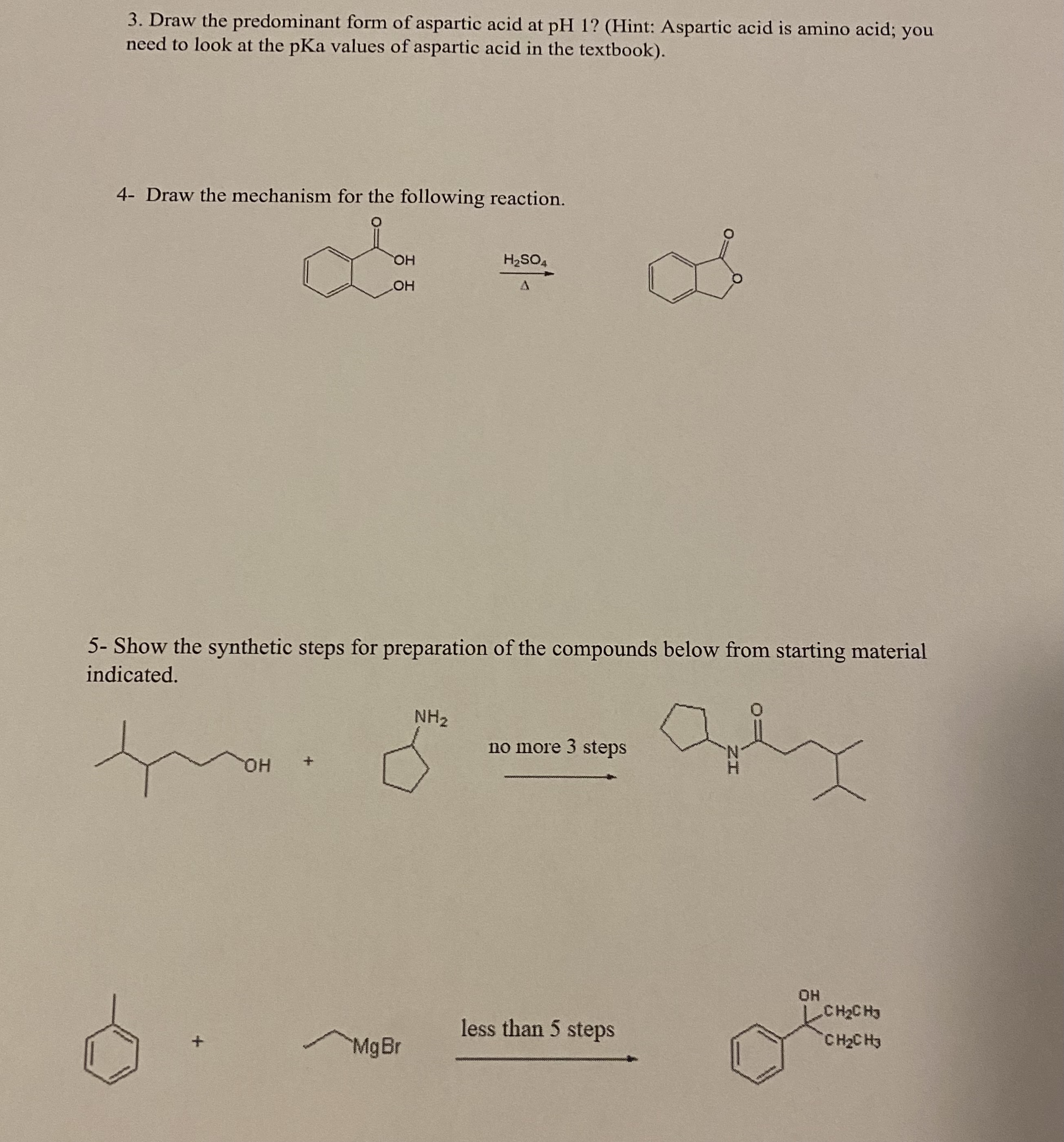 Solved 3 Draw The Predominant Form Of Aspartic Acid At Ph