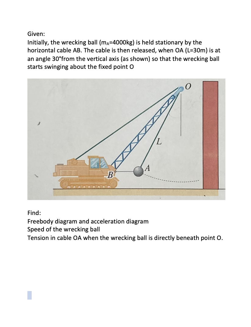 Solved Given: Initially, the wrecking ball (ma=4000kg) is | Chegg.com Solved Given: Initially, the wrecking ball (ma=4000kg) is | Chegg.com