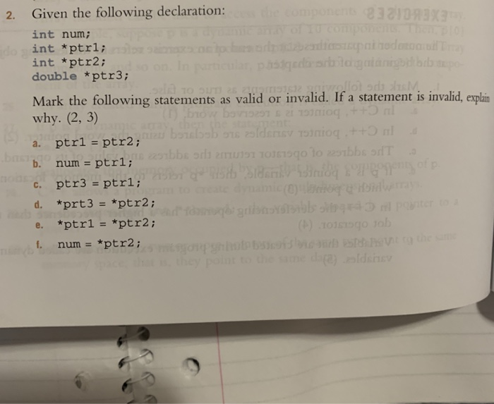 Solved 2. Given the following declaration: int num int | Chegg.com