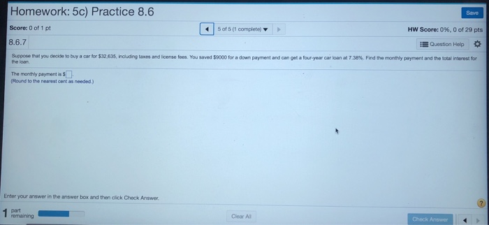 Solved Homework: 5c) Practice 8.6 Score: 0 of 1 p 8.6.7 | Chegg.com