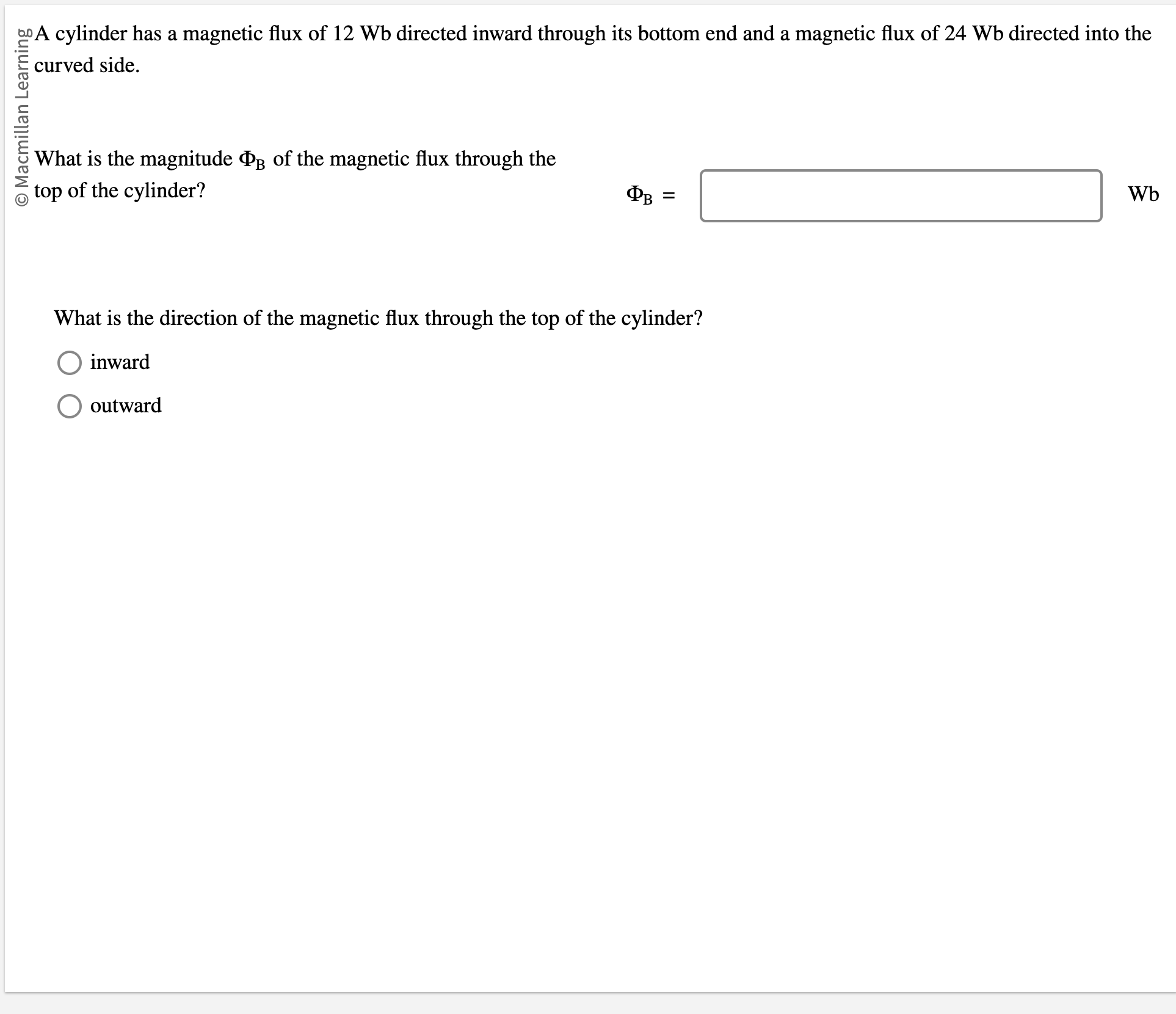 Solved Dond cylinder has a magnetic flux of 12 ﻿Wb directed | Chegg.com