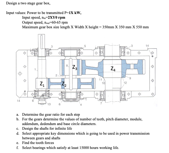 Design a two stage gear box, Input values: Power to | Chegg.com