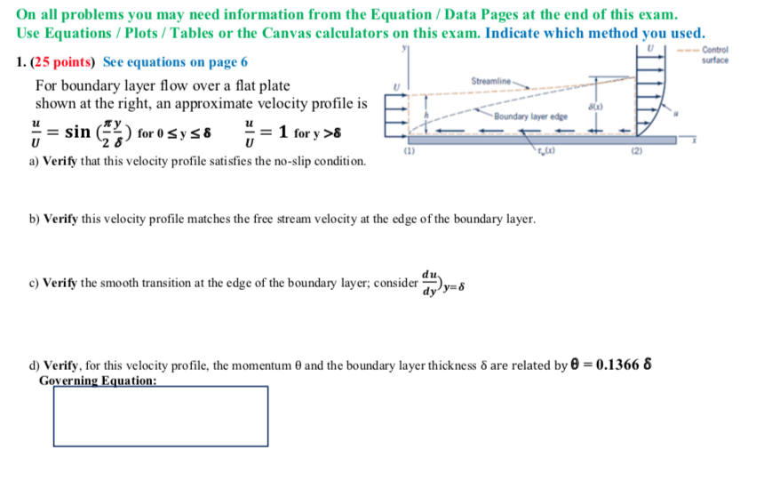 Solved e) If the fluid is air and the free stream velocity | Chegg.com