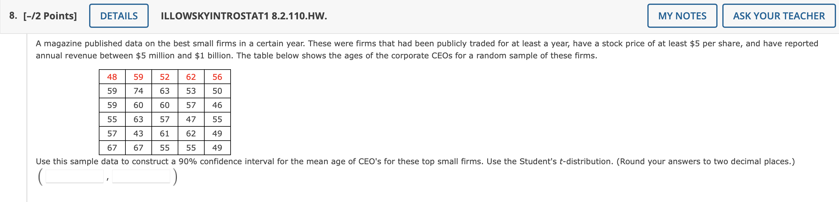 Solved 8. [-/2 Points] DETAILS ILLOWSKYINTROSTAT1 | Chegg.com