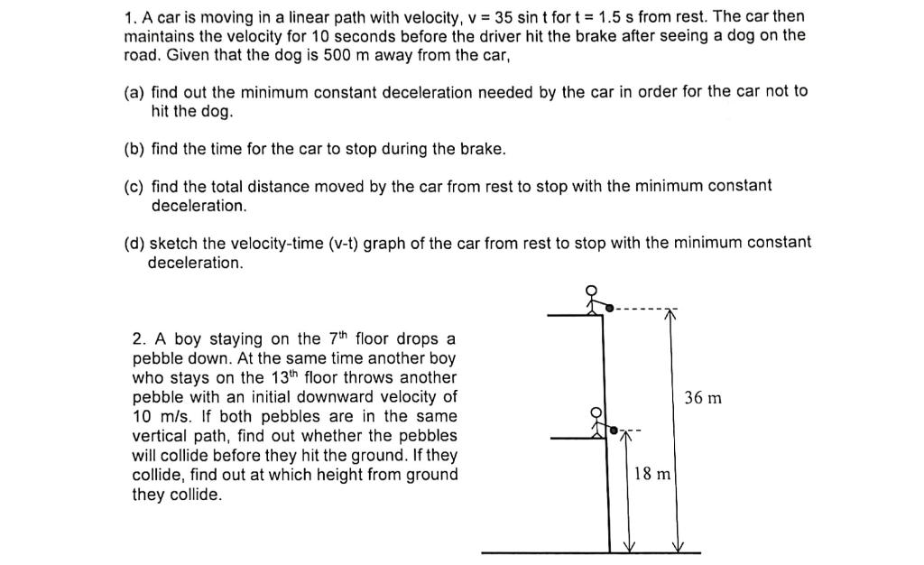 Solved 1. A car is moving in a linear path with velocity, | Chegg.com