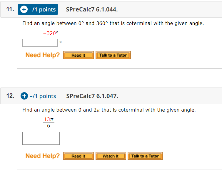 Solved 11. + -/1 points SPreCalc7 6.1.044. Find an angle | Chegg.com